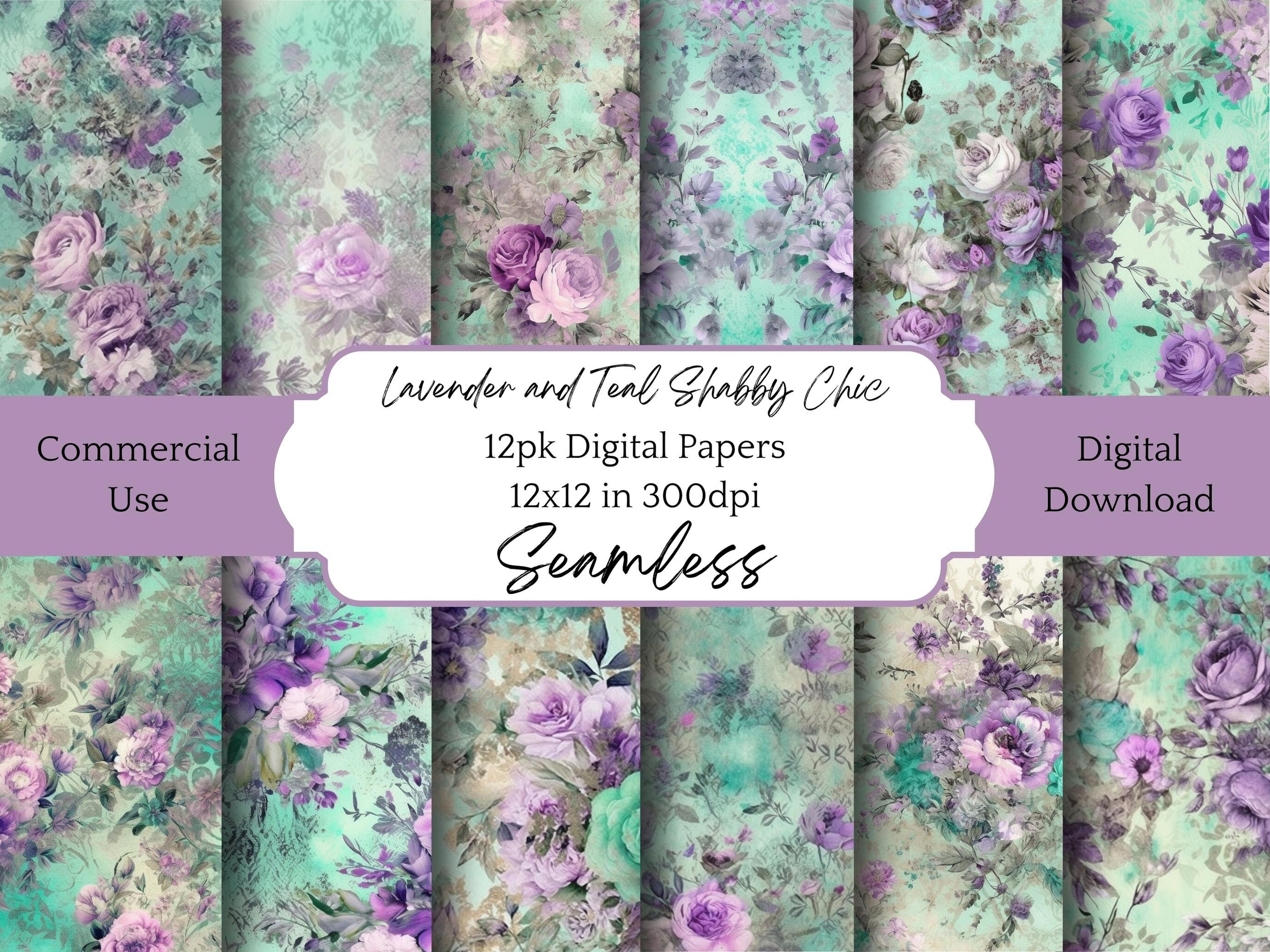 Lavender Teal Shabby Chic Instant Digital Download Seamless - Etsy