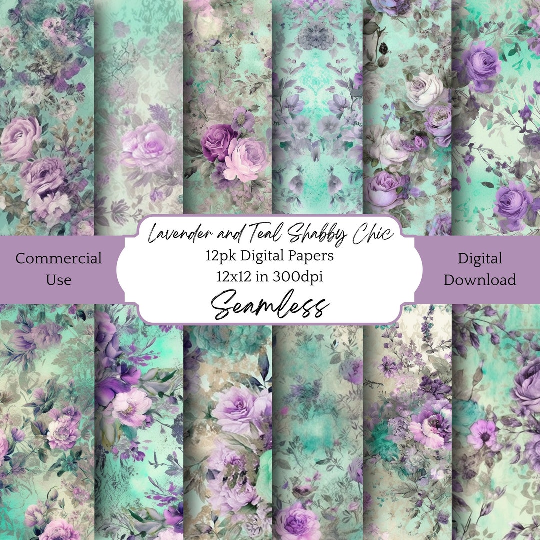 Lavender Teal Shabby Chic Instant Digital Download Seamless Pattern ...