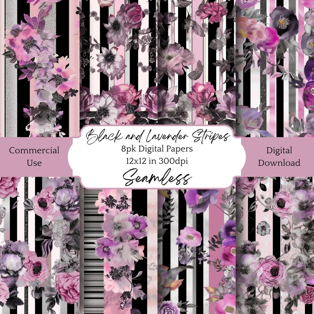 Paper Pack Black and Lavender Stripes Instant Digital Download Tiled ...