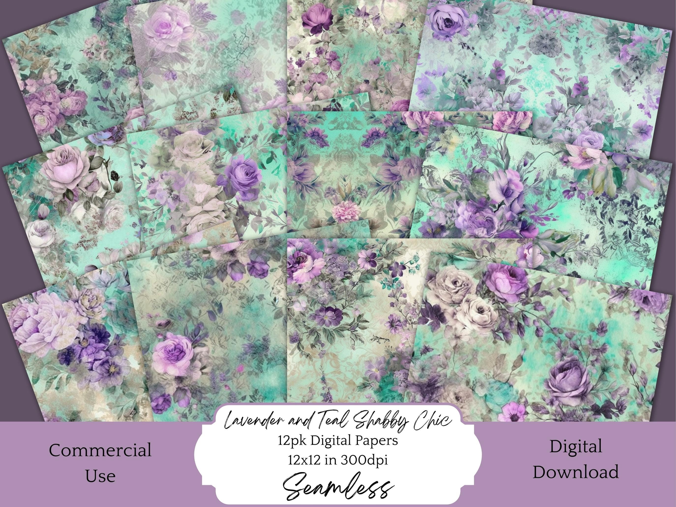 Lavender Teal Shabby Chic Instant Digital Download Seamless - Etsy