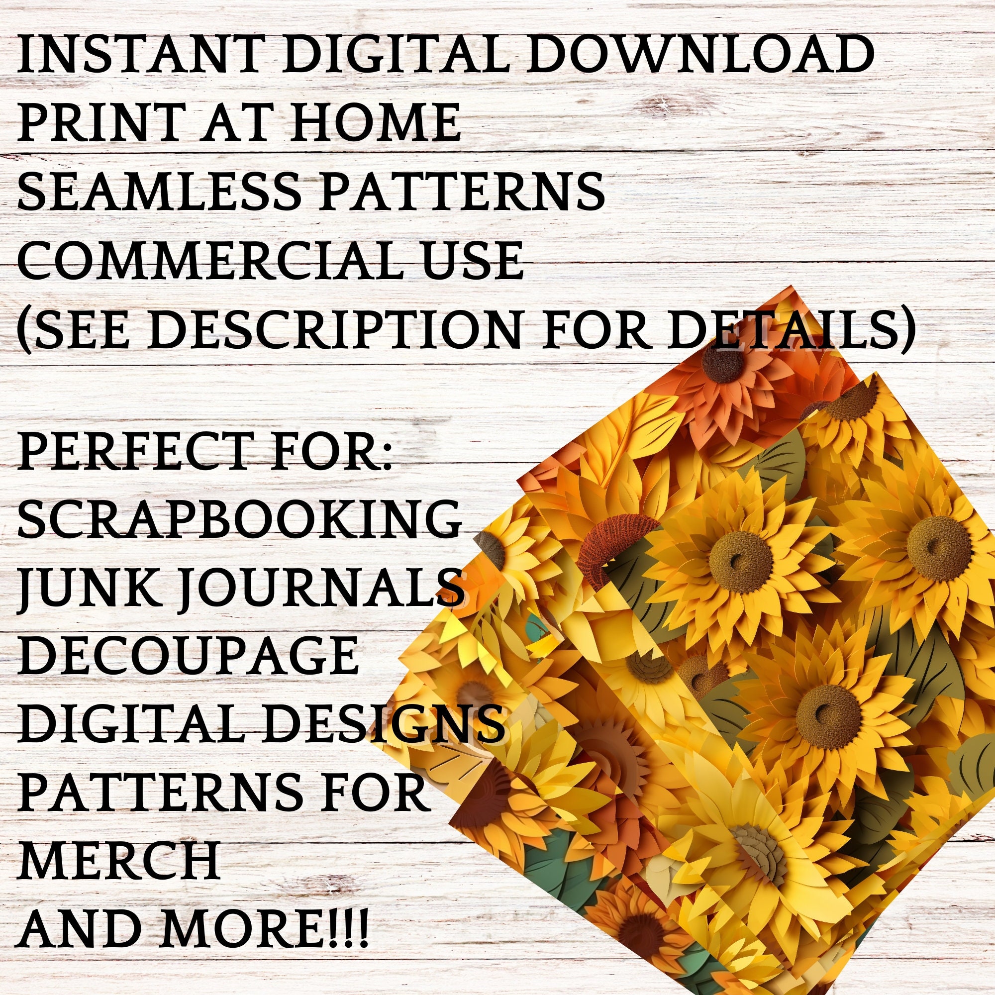 Paper Pack Paper Sunflowers Instant Digital Download Tiled Seamless ...