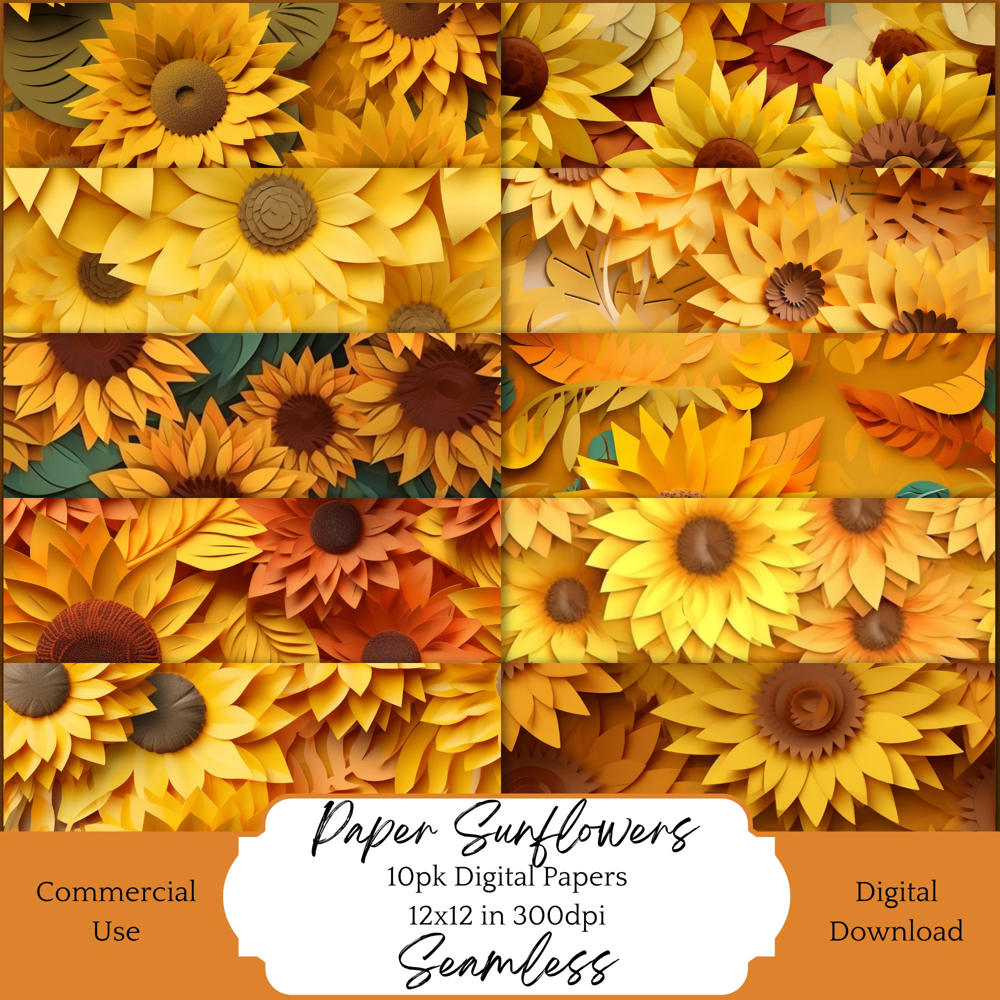 Paper Pack Paper Sunflowers Instant Digital Download Tiled Seamless ...