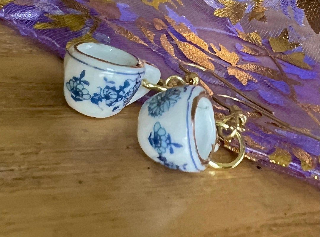 Ceramic Tea Cup Earrings, Tiny Tea Cups Made With 925 Silver Earring ...