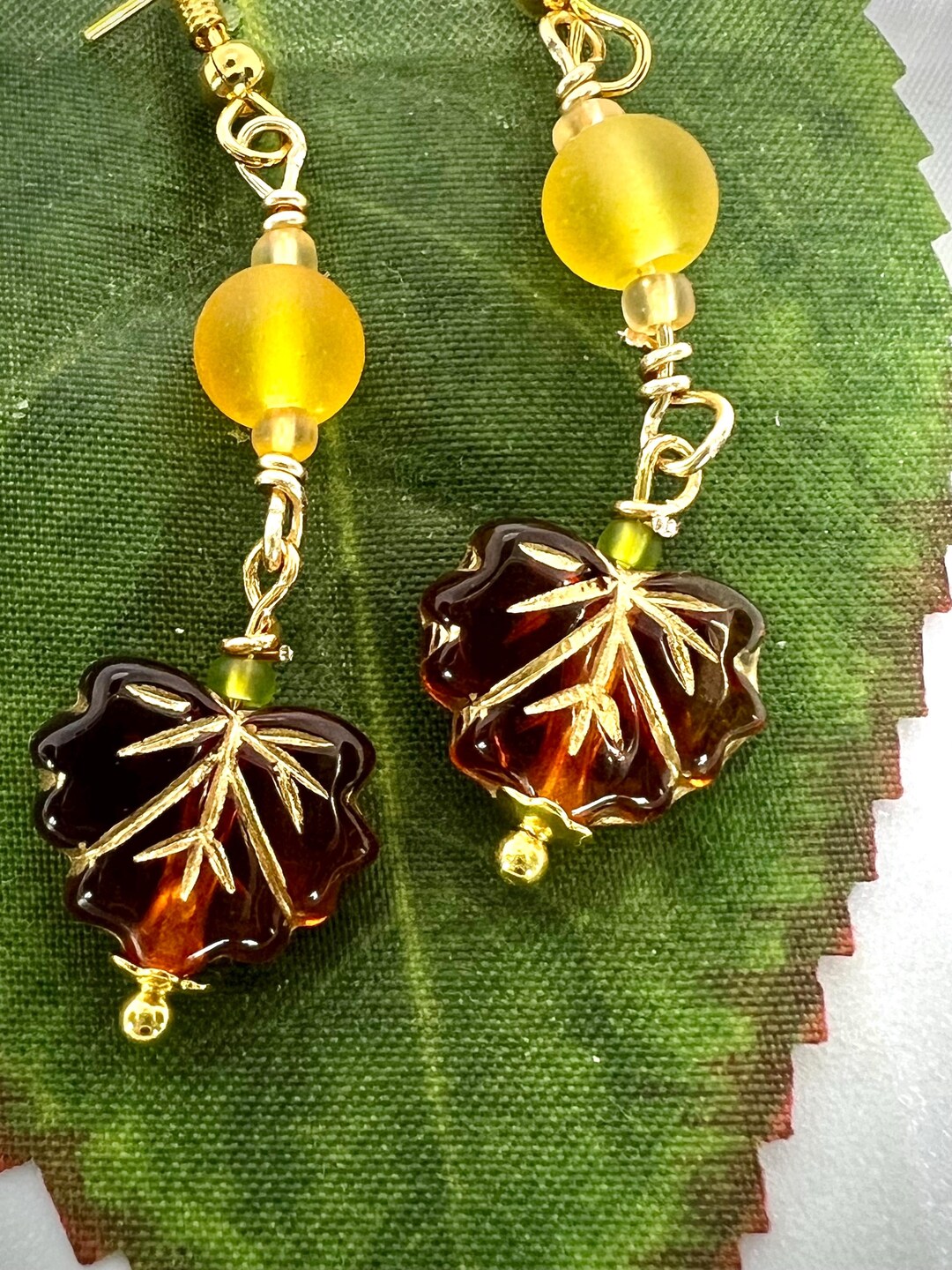 Amber Fall Leaf Earrings: Sterling Silver Wires - Etsy