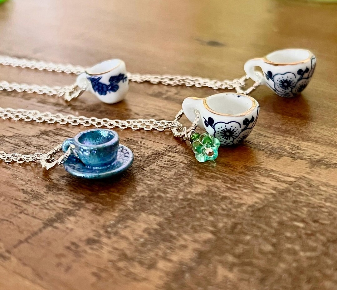 Teacup Necklaces, Ceramic and Metal Teacup Pendants on a Chain - Etsy