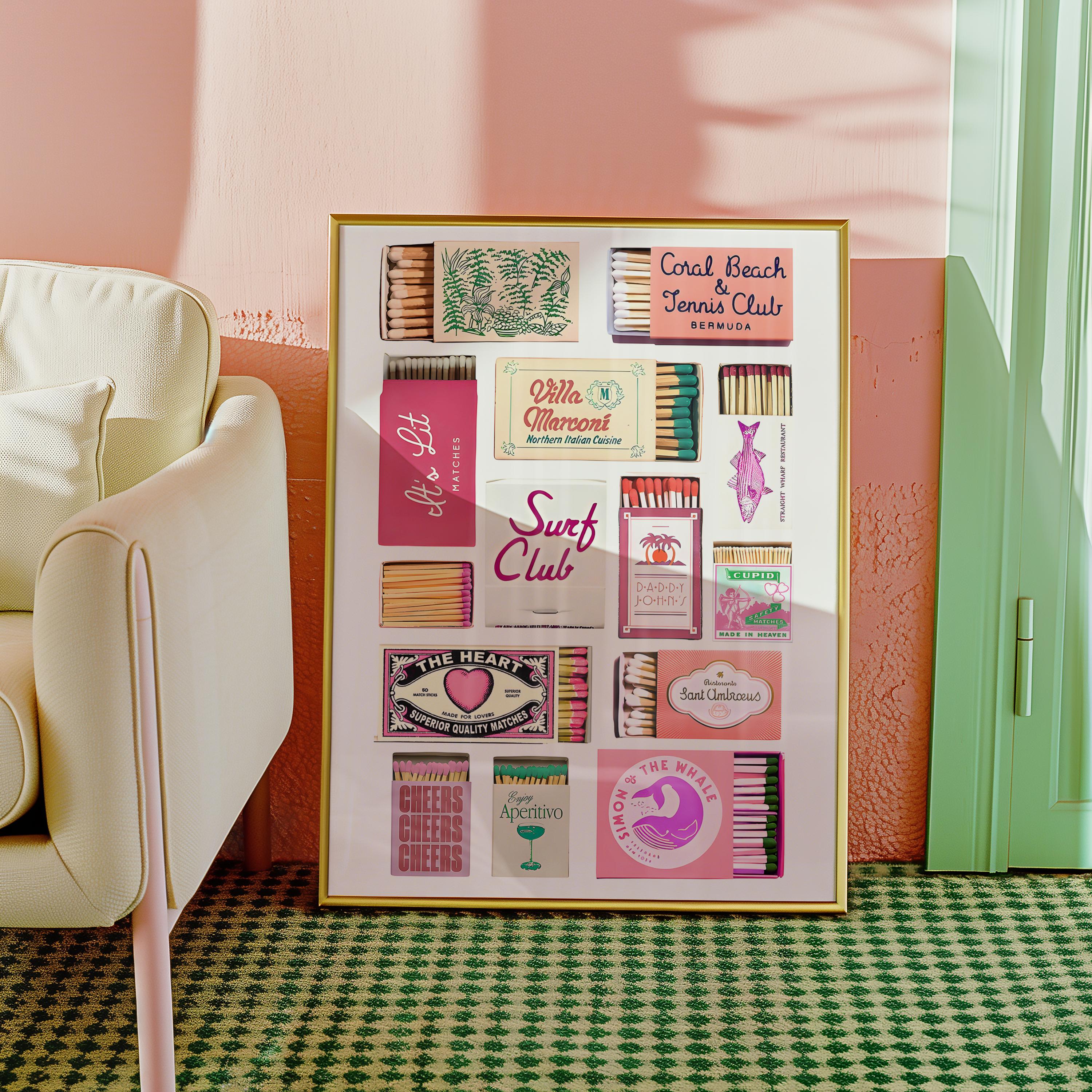 Pink Retro Match Box Collage Digital Print - Etsy