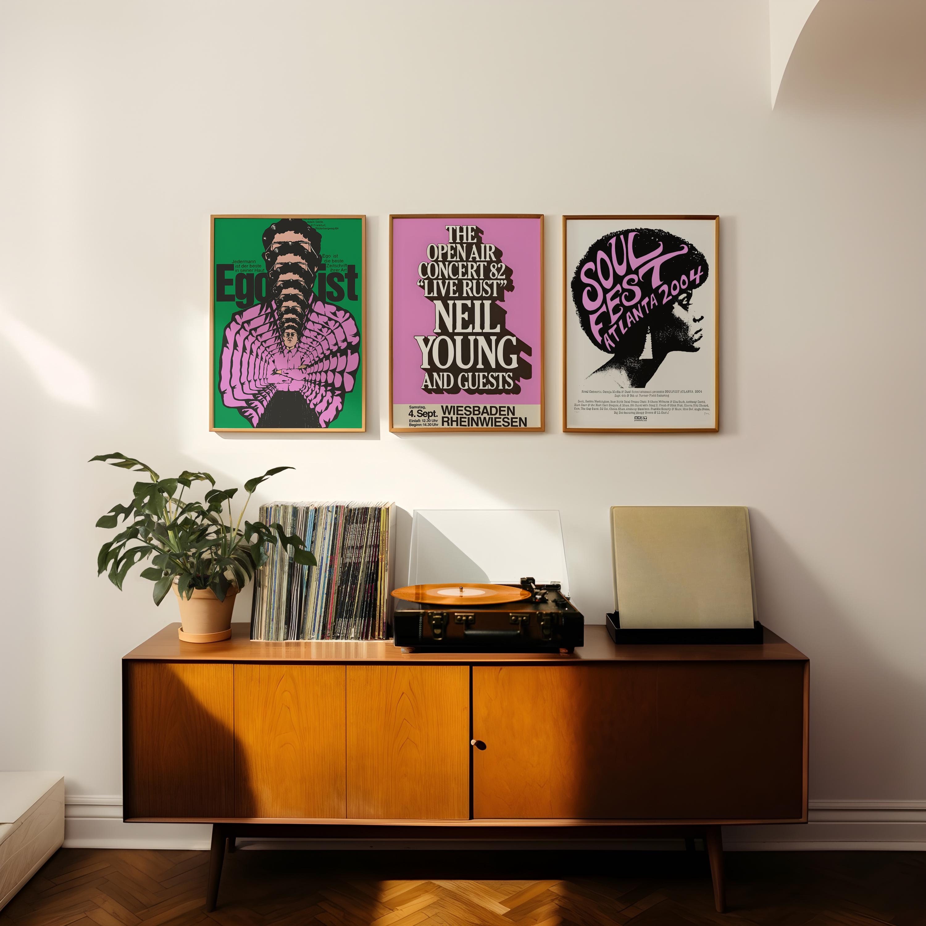 Music Poster Set Retro Green Pink Digital Prints 3 - Etsy