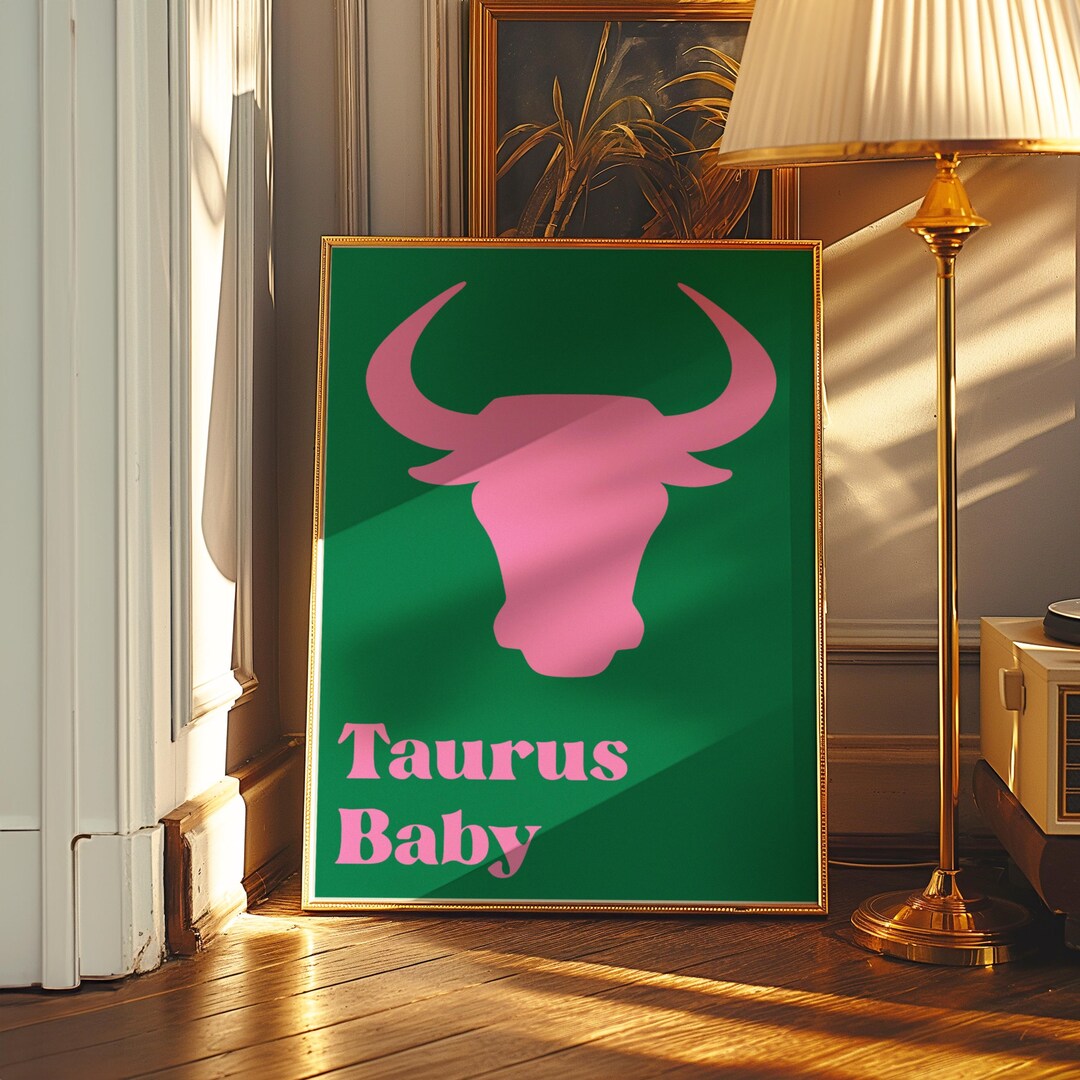 Taurus Baby Pink and Green Retro Digital Print - Etsy