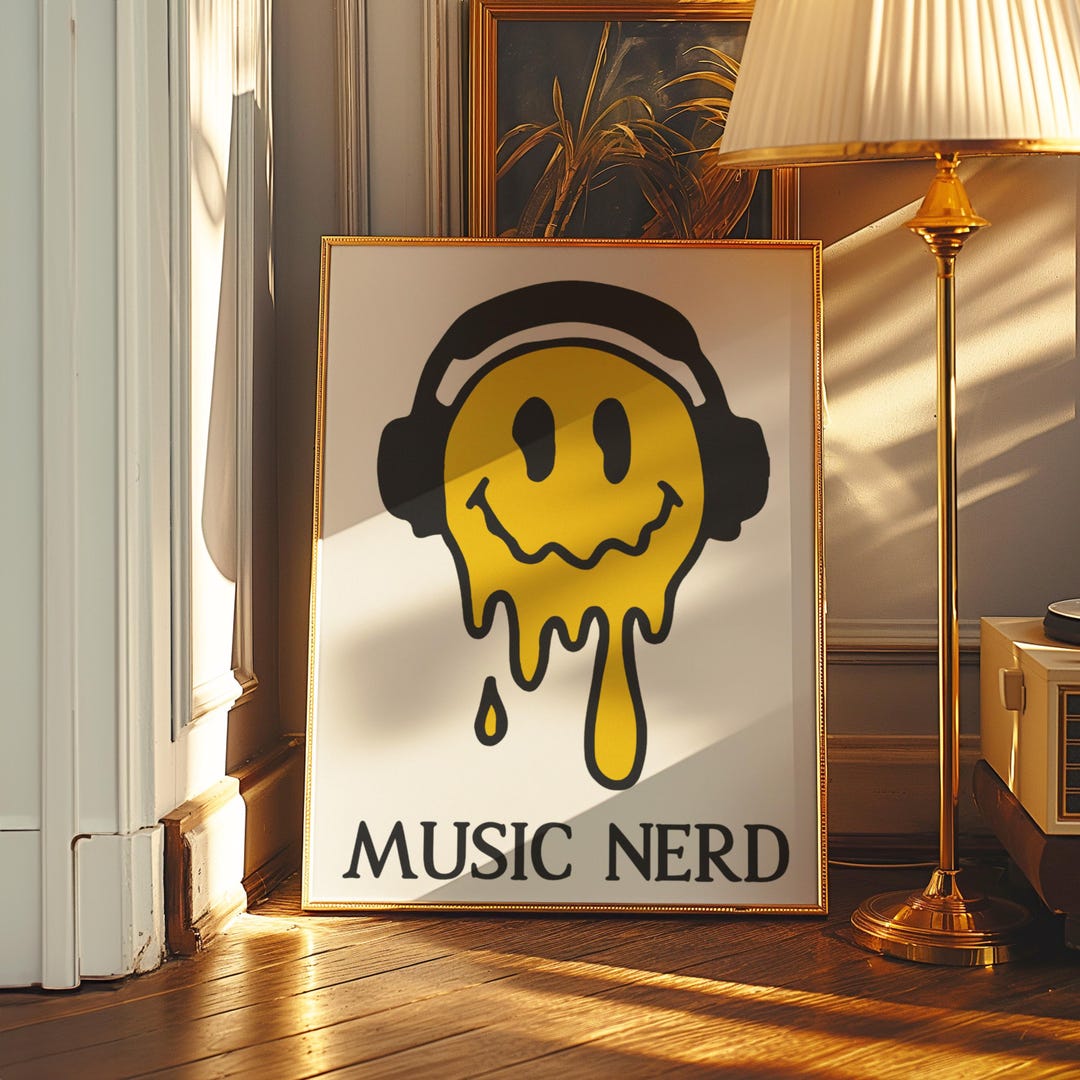Music Nerd Smiley Face Retro Digital Print - Etsy
