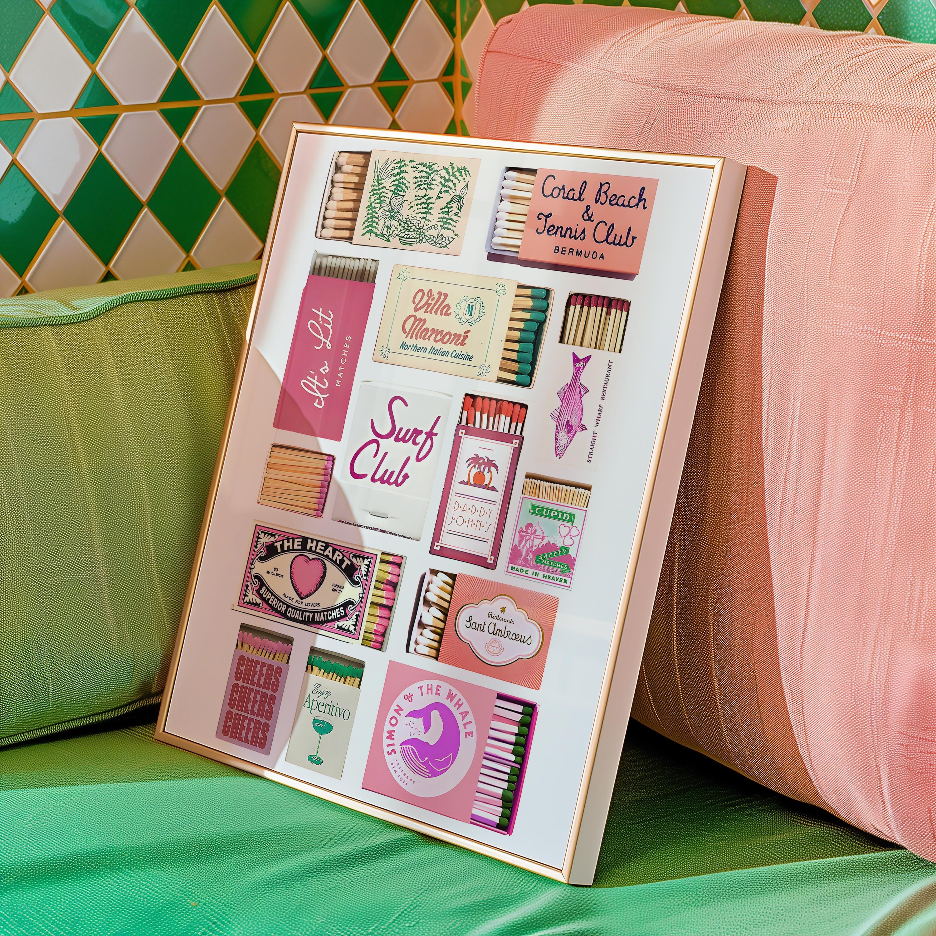 Pink Retro Match Box Collage Digital Print - Etsy