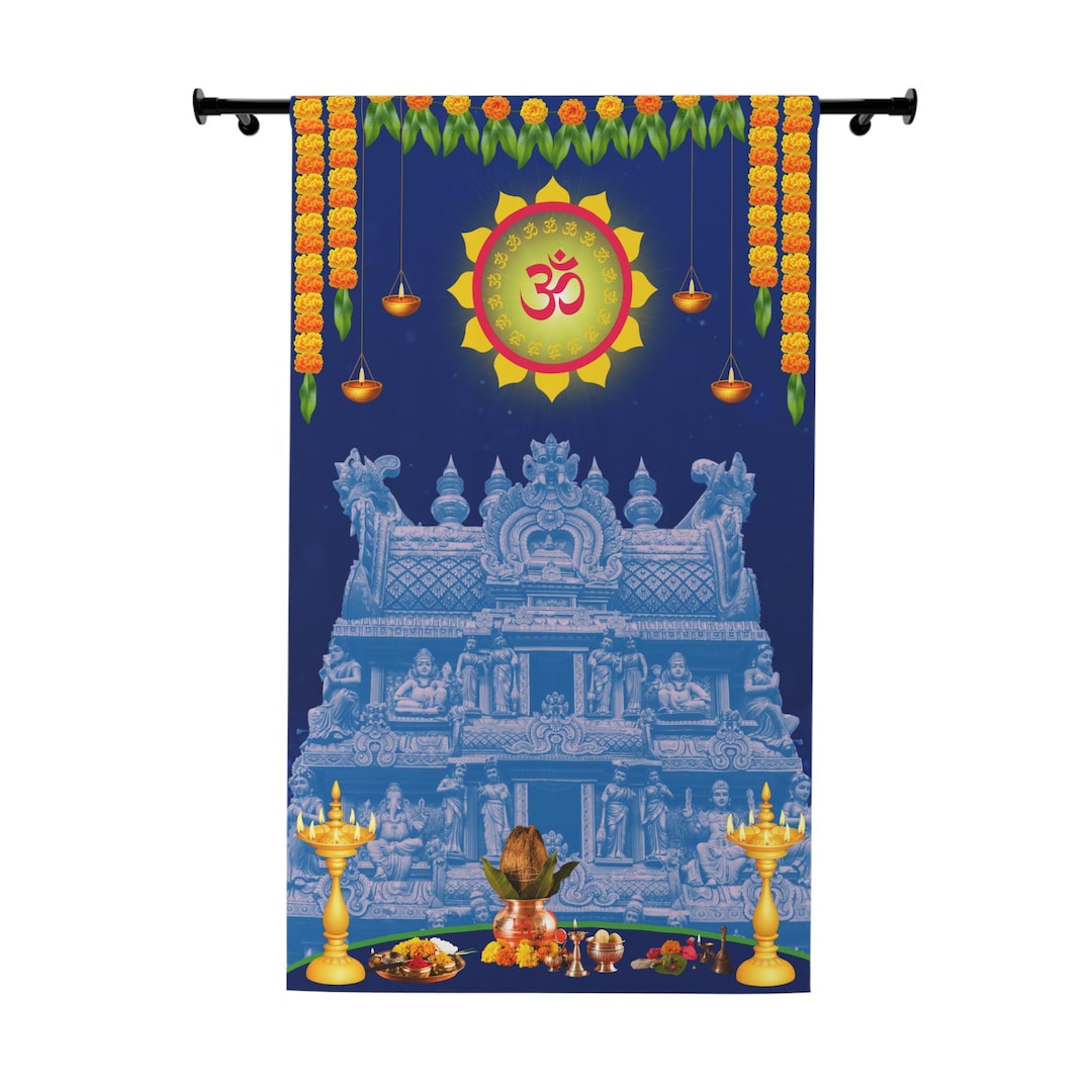 Indian Om Temple Design Window Curtain - Pooja Room Decor - 1 Piece ...
