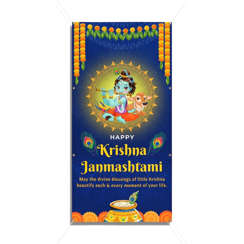 Vinyl Banners - Happy Krishna Janmashtami - Festive Banner/backdrop - 3 ...