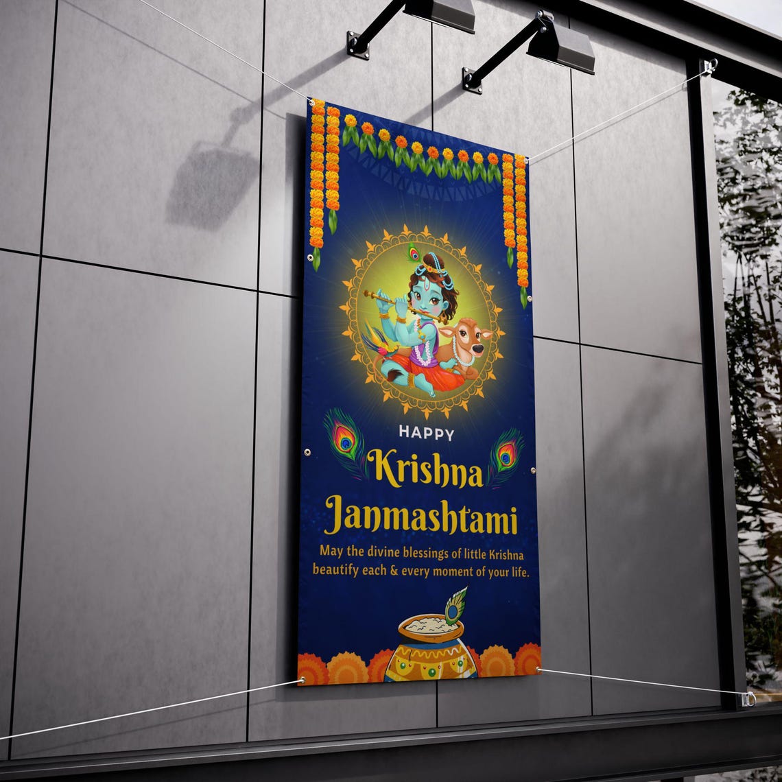 Vinyl Banners - Happy Krishna Janmashtami - Festive Banner/backdrop - 3 ...