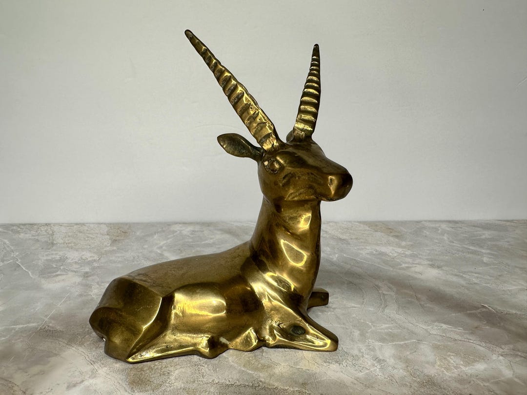 Rare Vtg Bronze Brass Resting Antelope Gazelle Impala Oryx Deer Statue ...