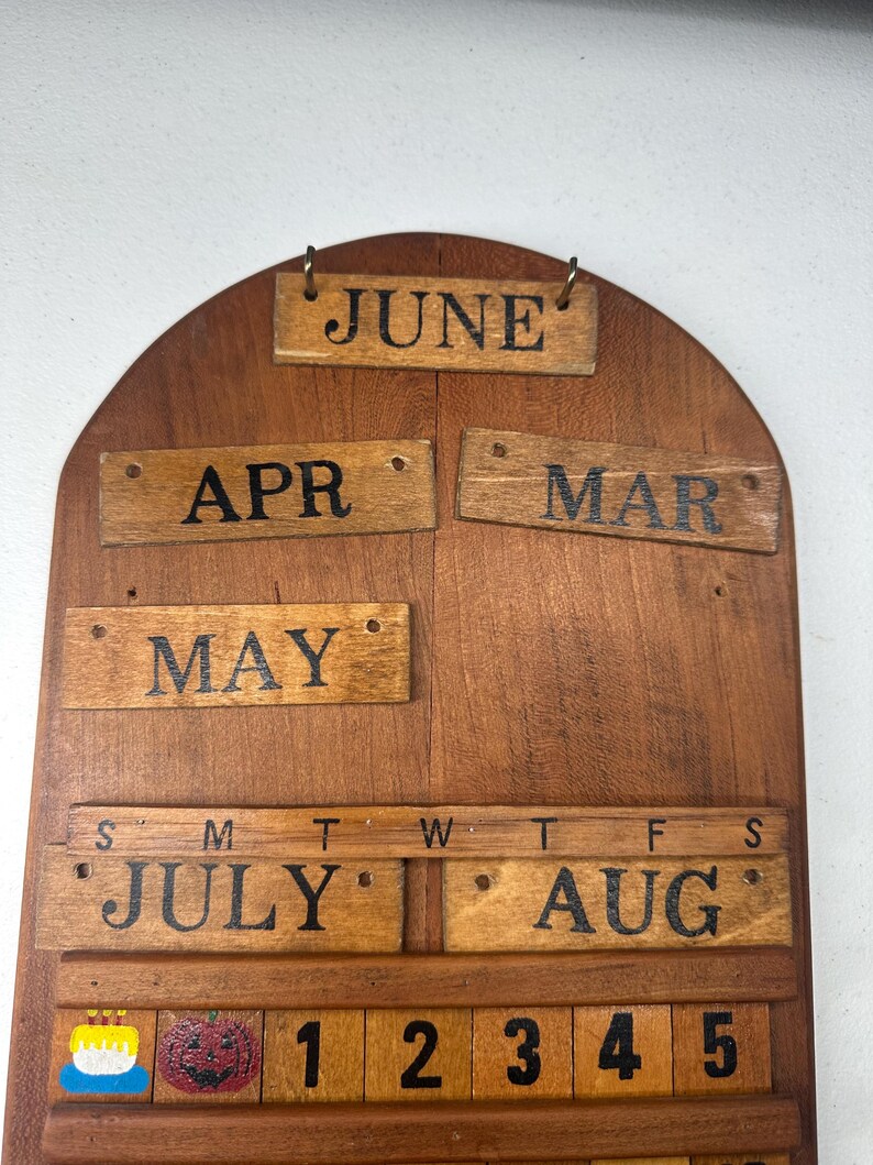 Vintage MCM Wooden Wall Hanging Perpetual Calendar, Hand Painted ...