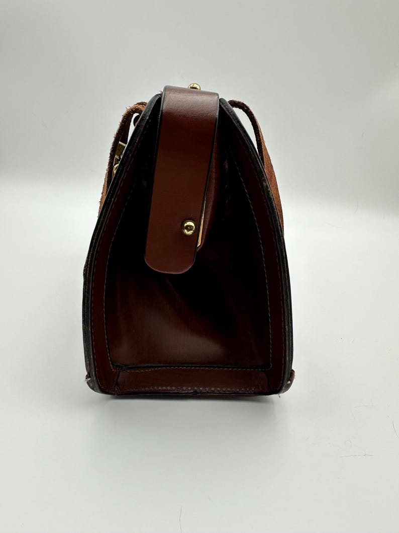 Vintage BURLINGTON Patchwork Leather Frame Bag Satchel Handbag Doctor ...