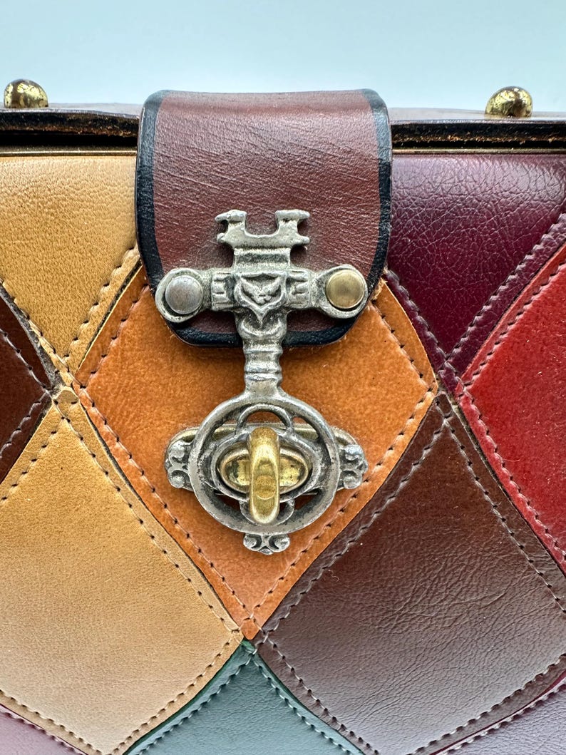 Vintage BURLINGTON Patchwork Leather Frame Bag Satchel Handbag Doctor ...