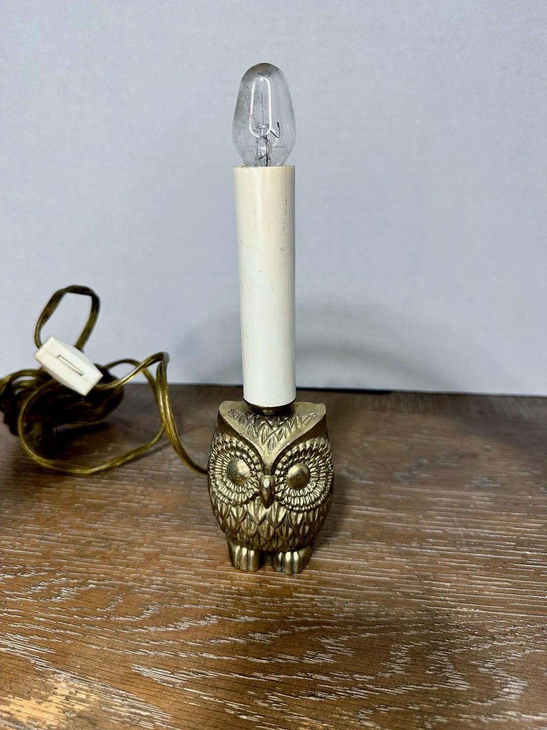 Rare VTG 1970s Small Brass Owl Candle Desk Night Light Lamp Tested ...