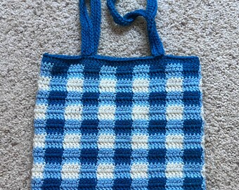 Crochet Gingham Bag, Crochet Tote Bag, Green Checkered Bag, Aesthetic ...