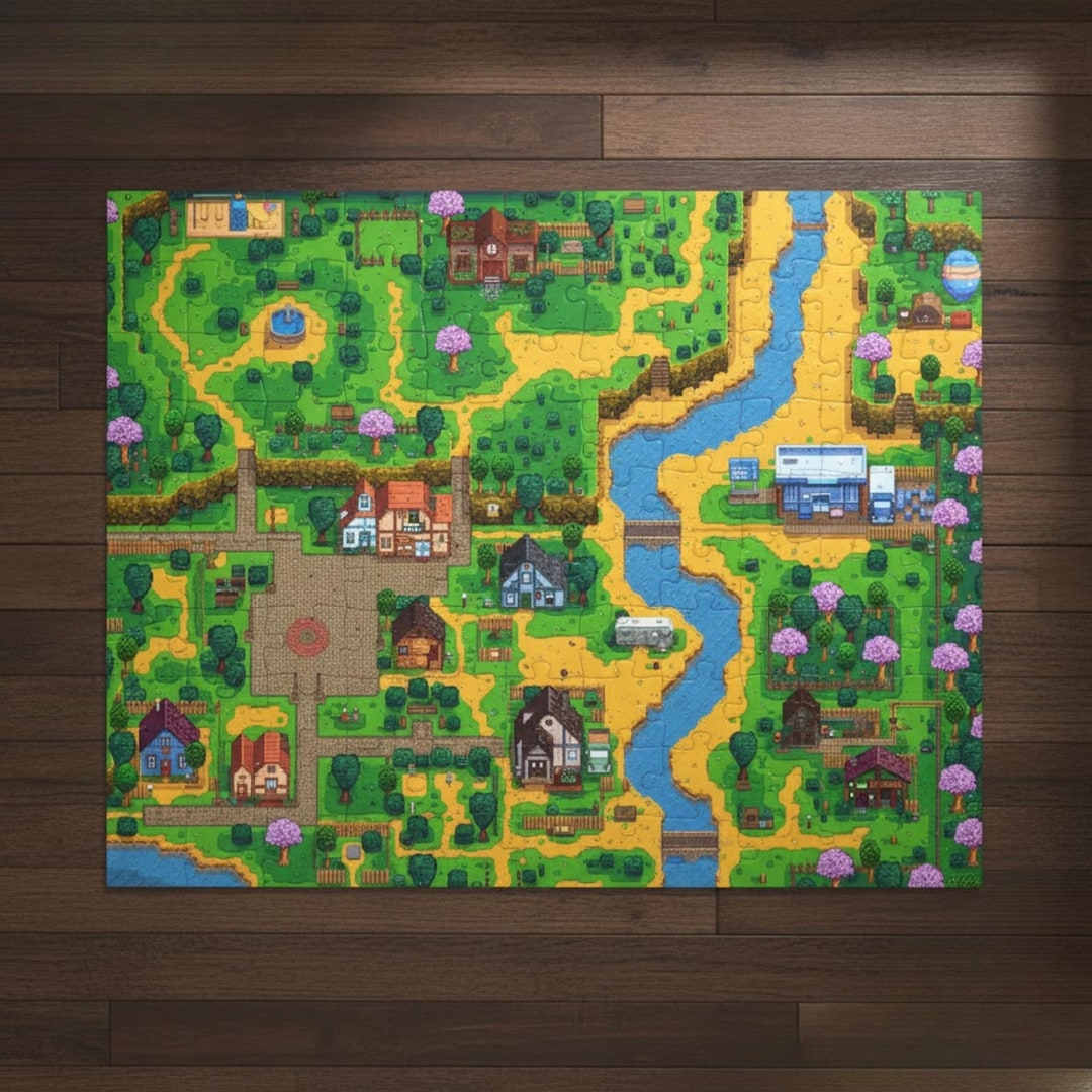 Stardew Valley Puzzle Pelican Town Map Cozy Gamer Gift Pixel Art Jigsaw ...