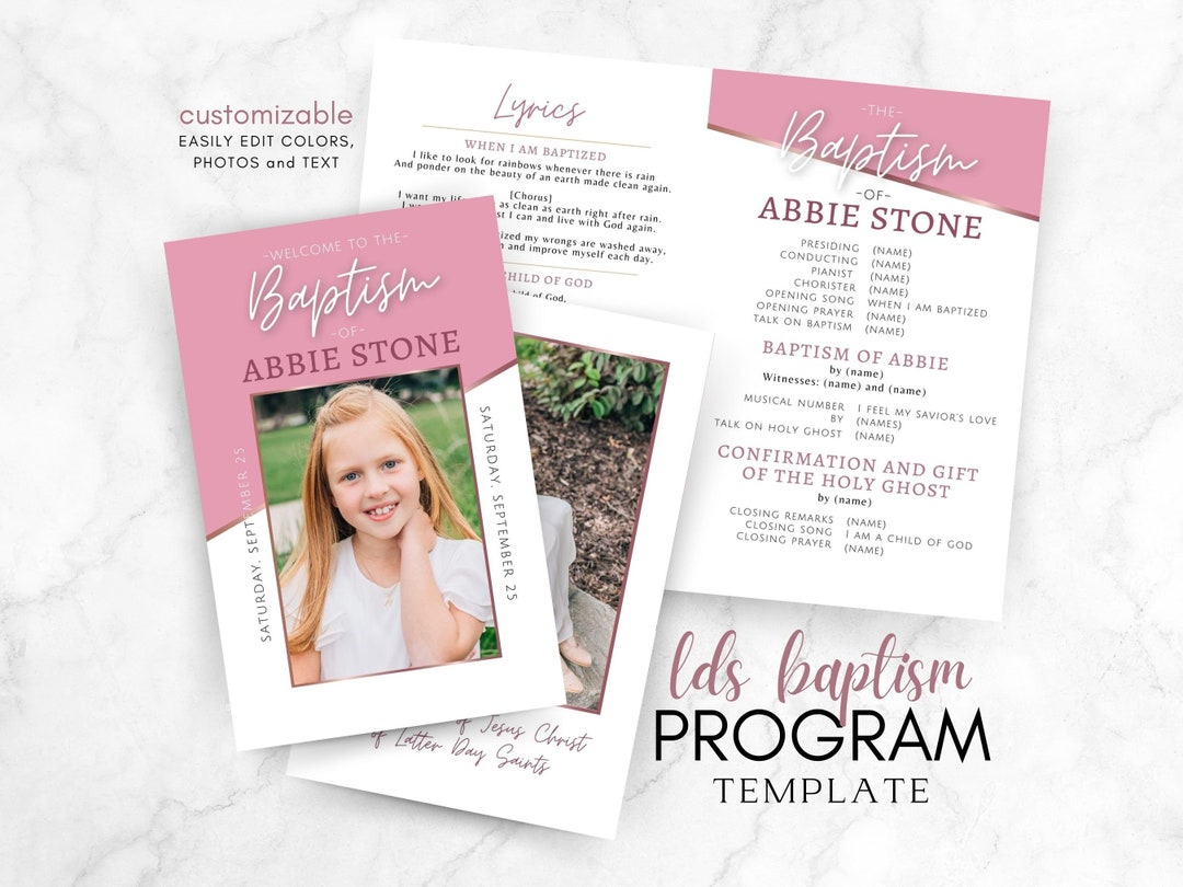 LDS Baptism Program Template, Easy to Edit Canva Download, Girl Boy ...