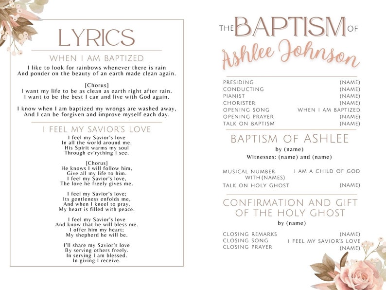 LDS Baptism Program Template, LDS Baptism Program, Customizable and ...