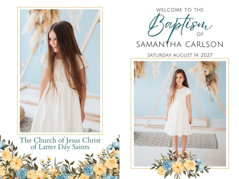 Customizable LDS Baptism Program, Easy to Edit Canva Template, Blue and ...