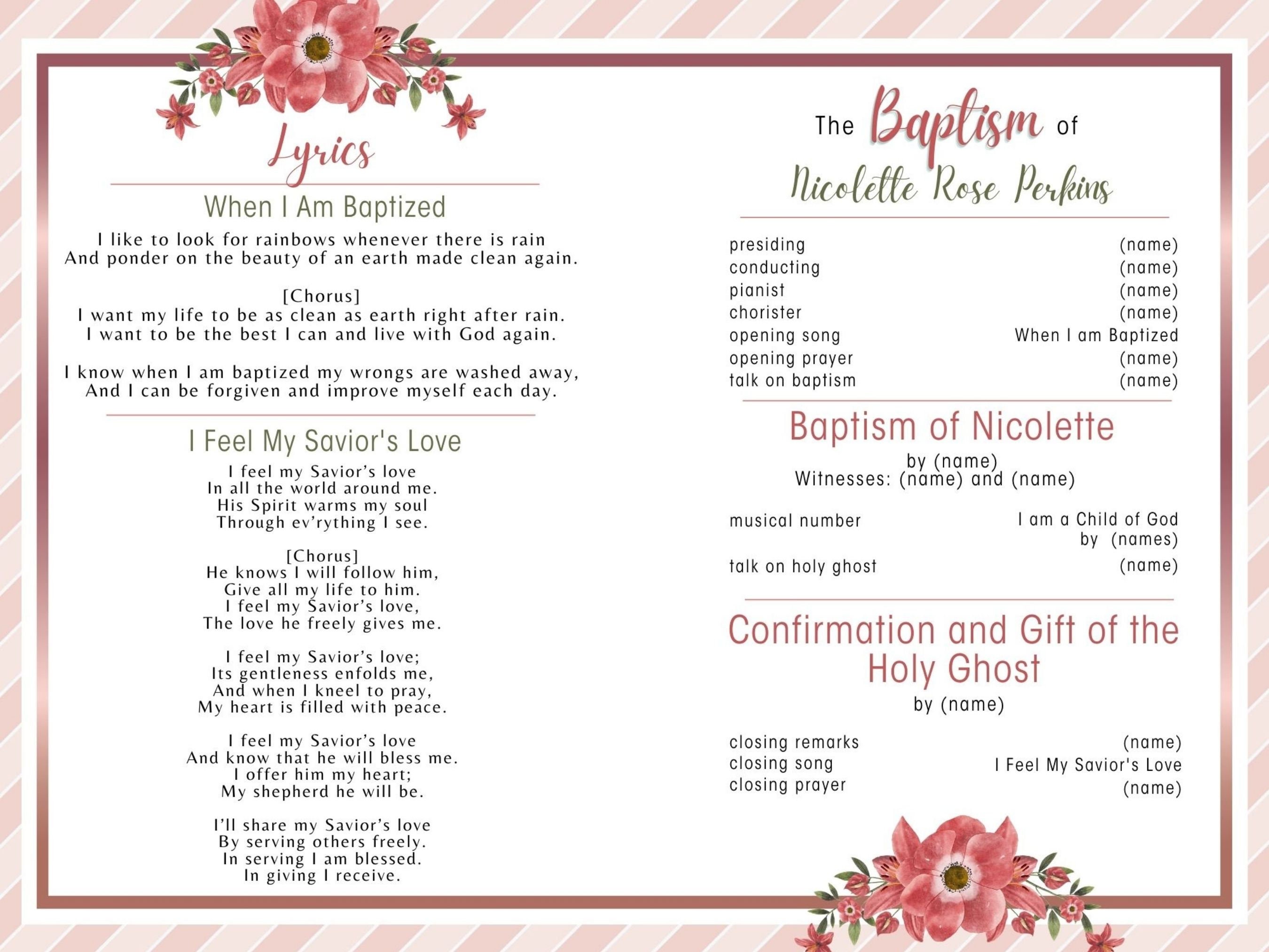 LDS Baptism Program, LDS Baptism Program Template, Customizable Canva ...