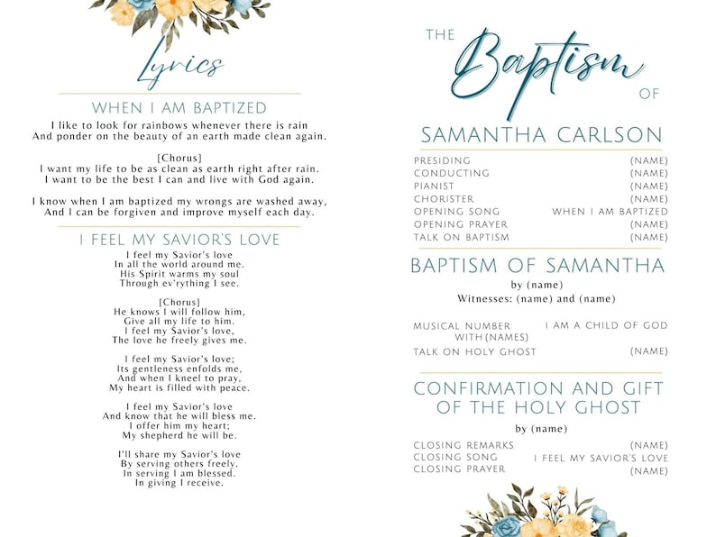 Customizable LDS Baptism Program, Easy to Edit Canva Template, Blue and ...