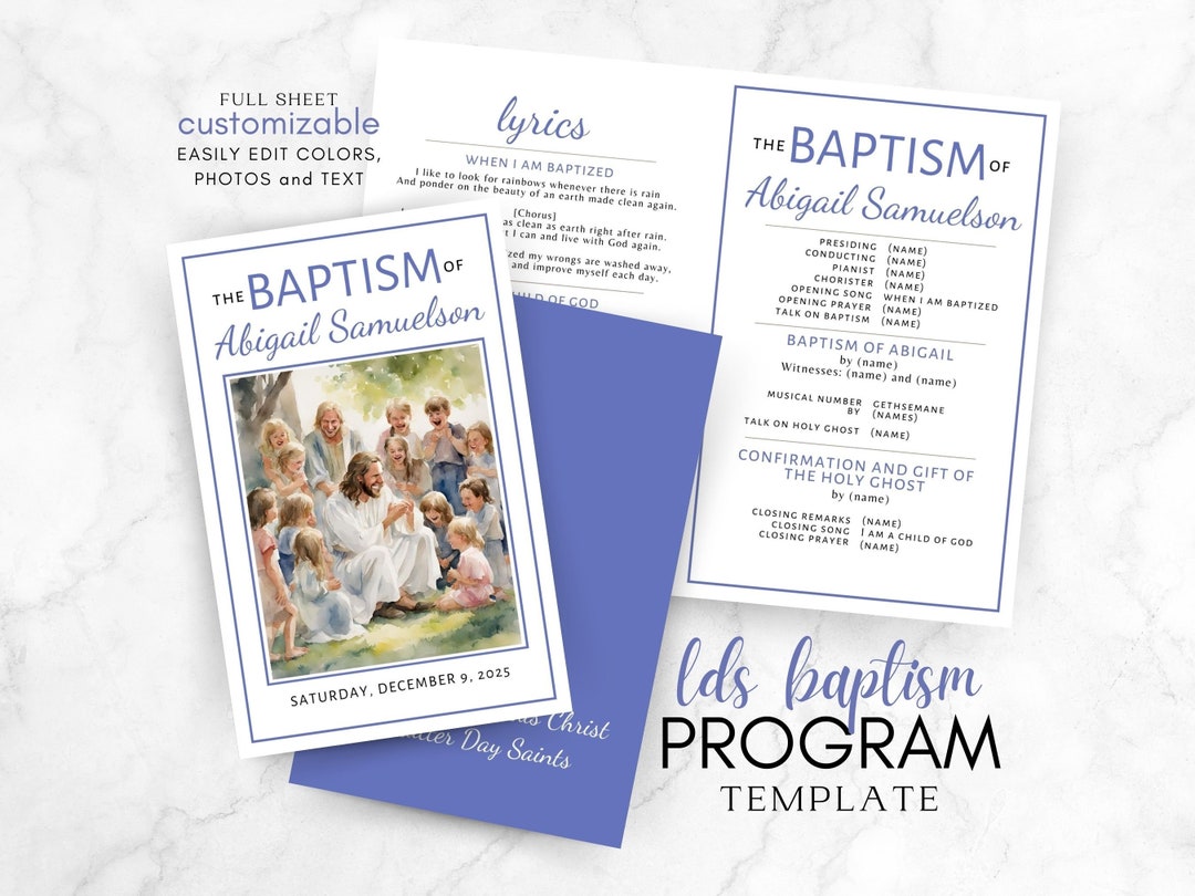 LDS Baptism Program, Customizable Template, Easy to Edit Canva Download ...