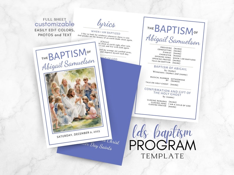 LDS Baptism Program, Customizable Template, Easy to Edit Canva Download ...