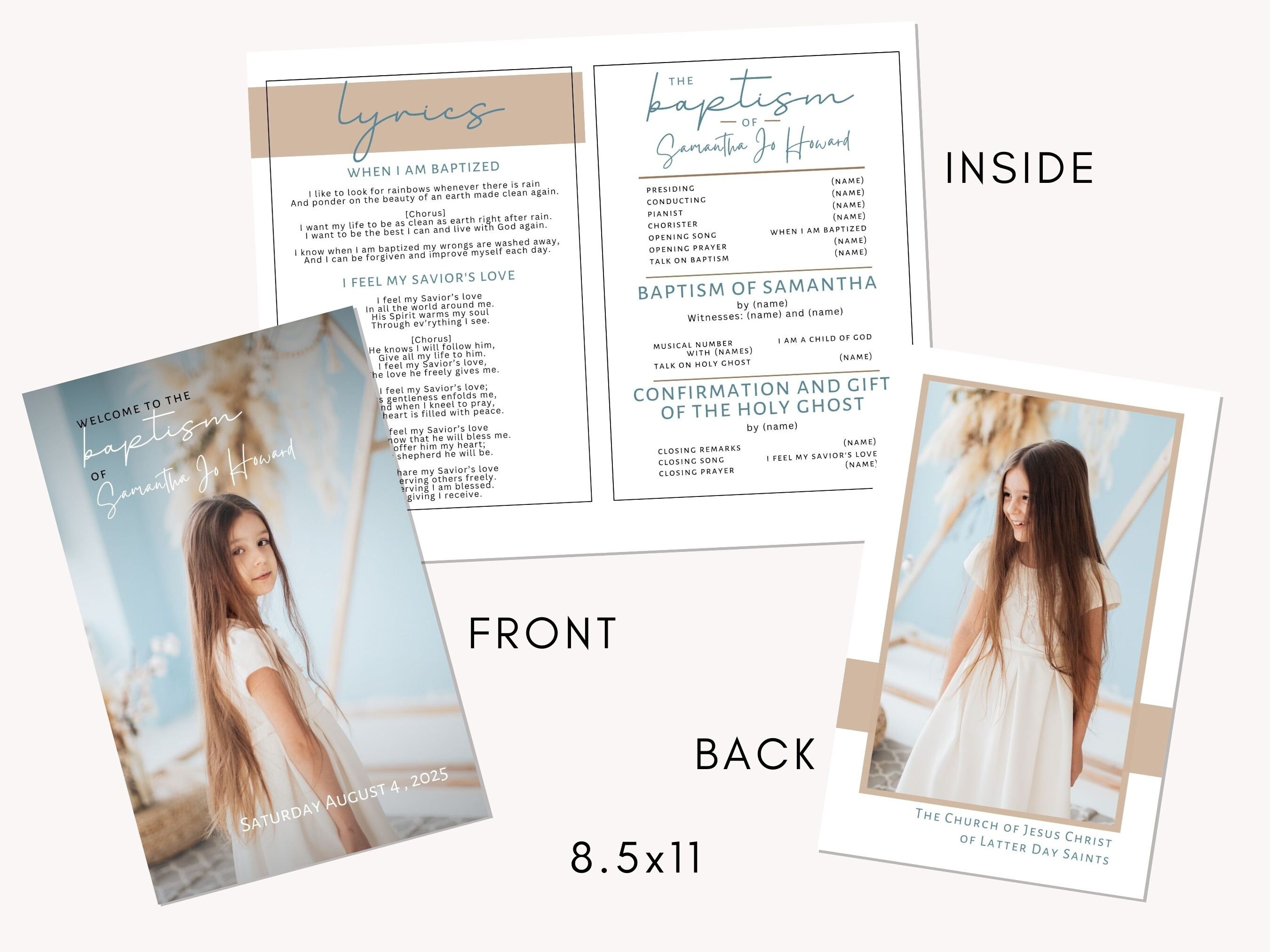 LDS Baptism Program Template, Girl or Boy Baptism Program, Customizable ...