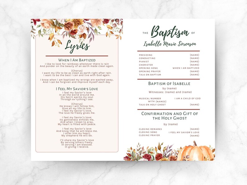 LDS Baptism Program, Customizable Template, Easy to Edit Canva Download ...
