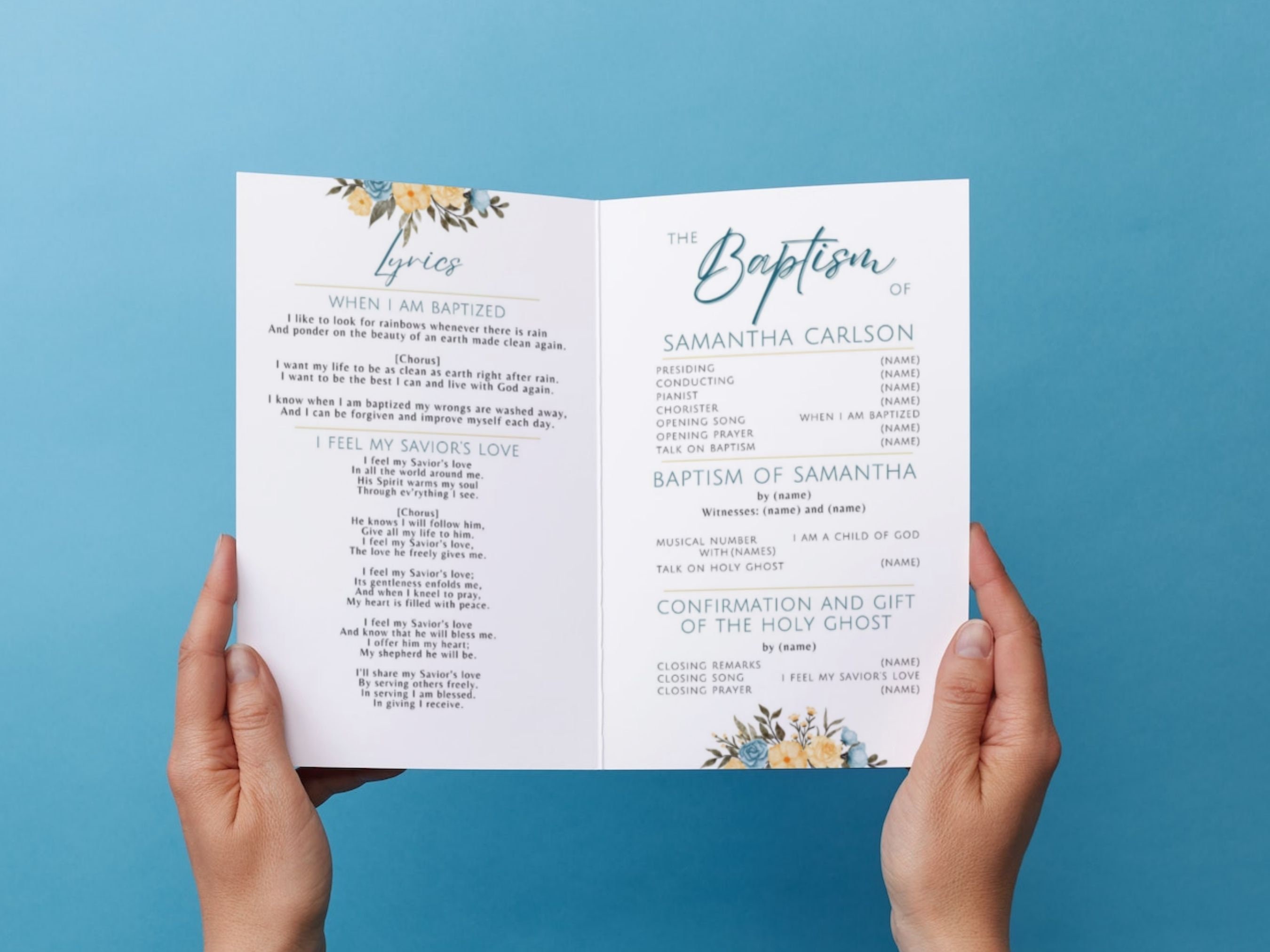 Customizable LDS Baptism Program, Easy to Edit Canva Template, Blue and ...