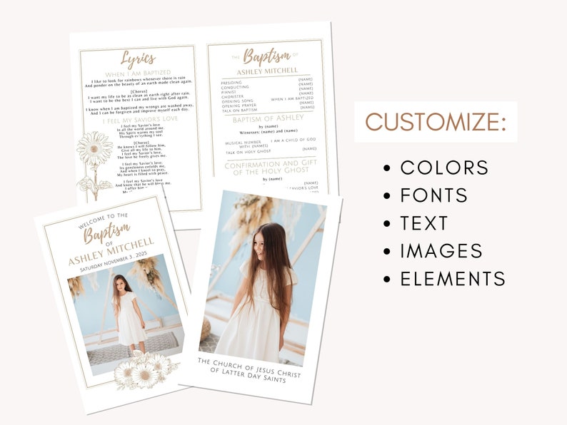 Customizable LDS Baptism Program Template, Easy to Edit Canva Download ...