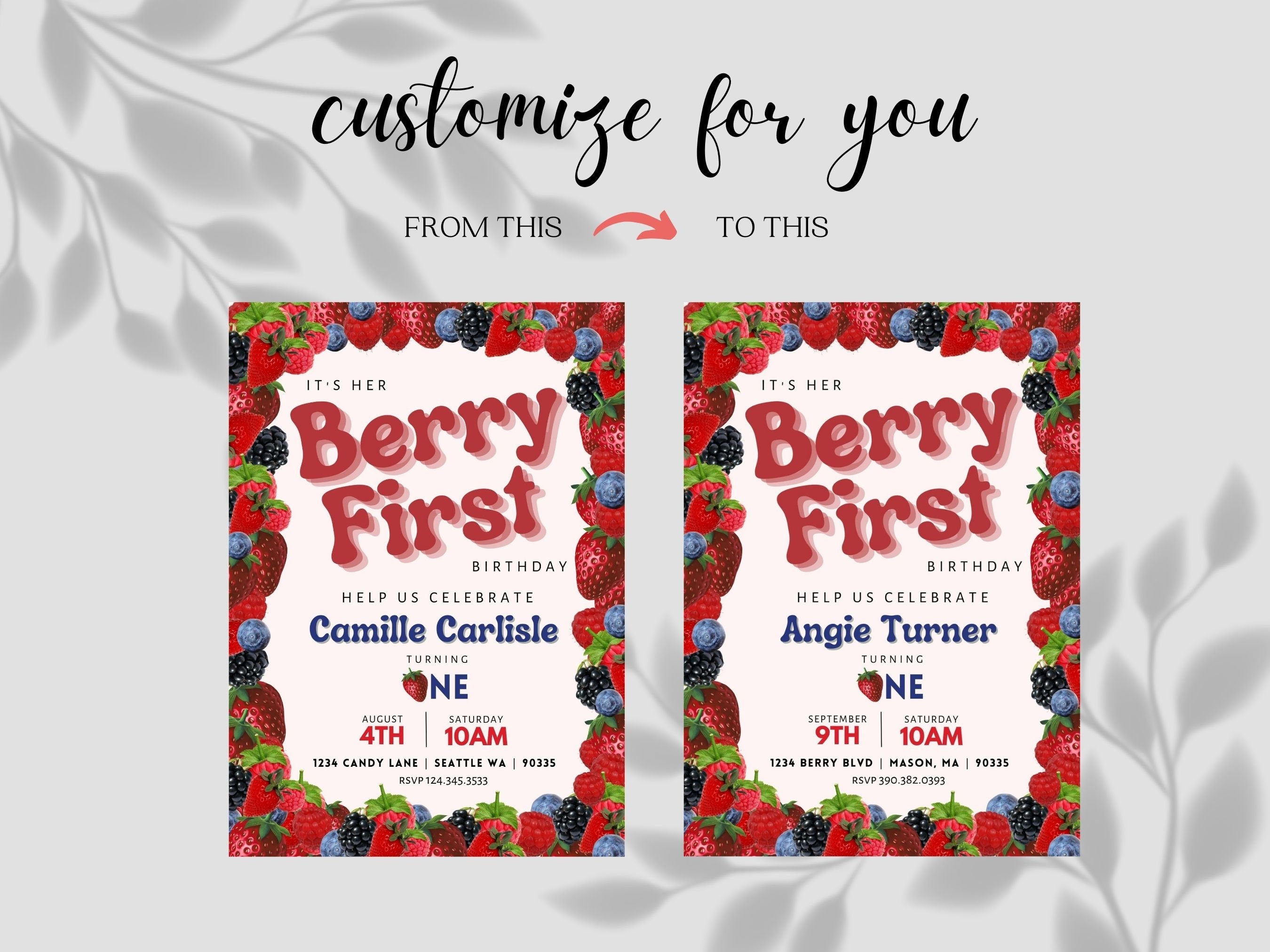 Berry First Birthday Invitation | Birthday Invitation Download | Berry ...