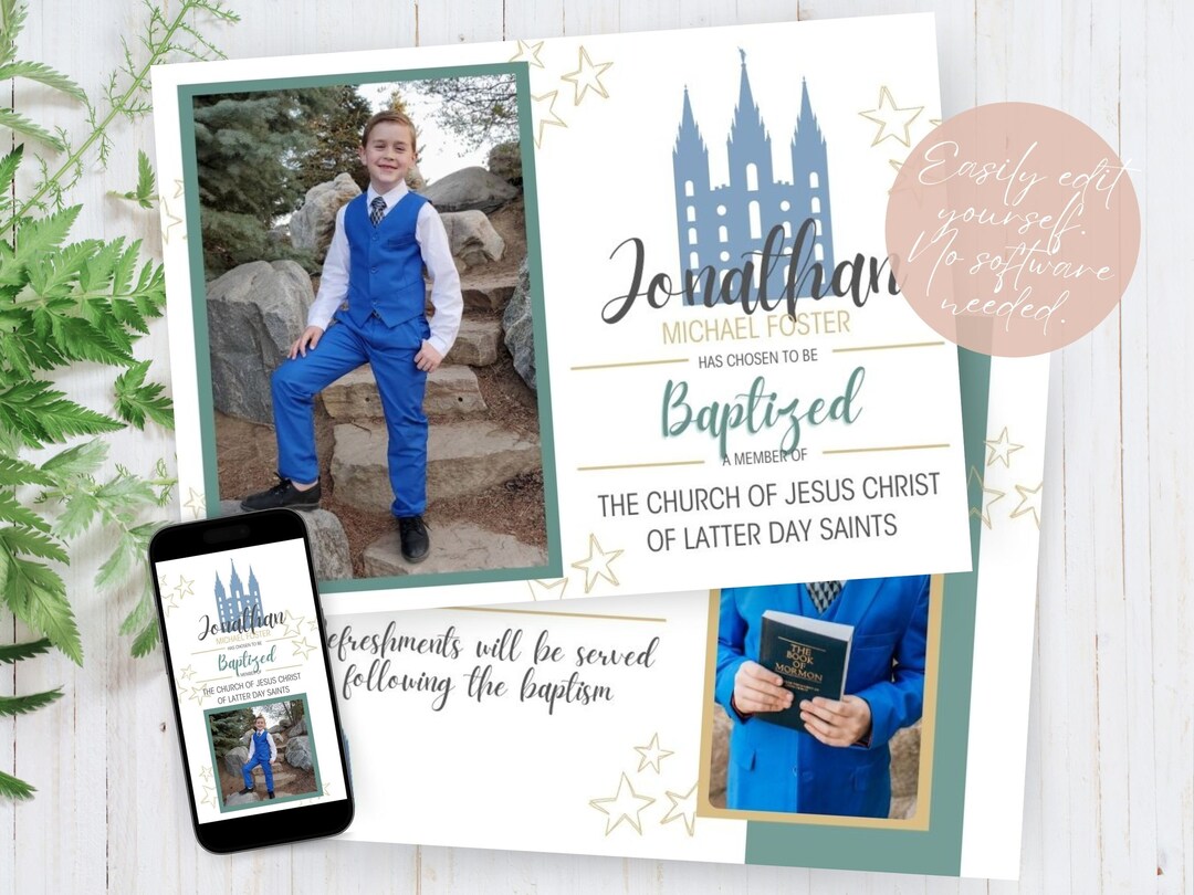 Lds Baptism Invitation, Lds Baptism Program, Lds Baptism Invitation Boy ...