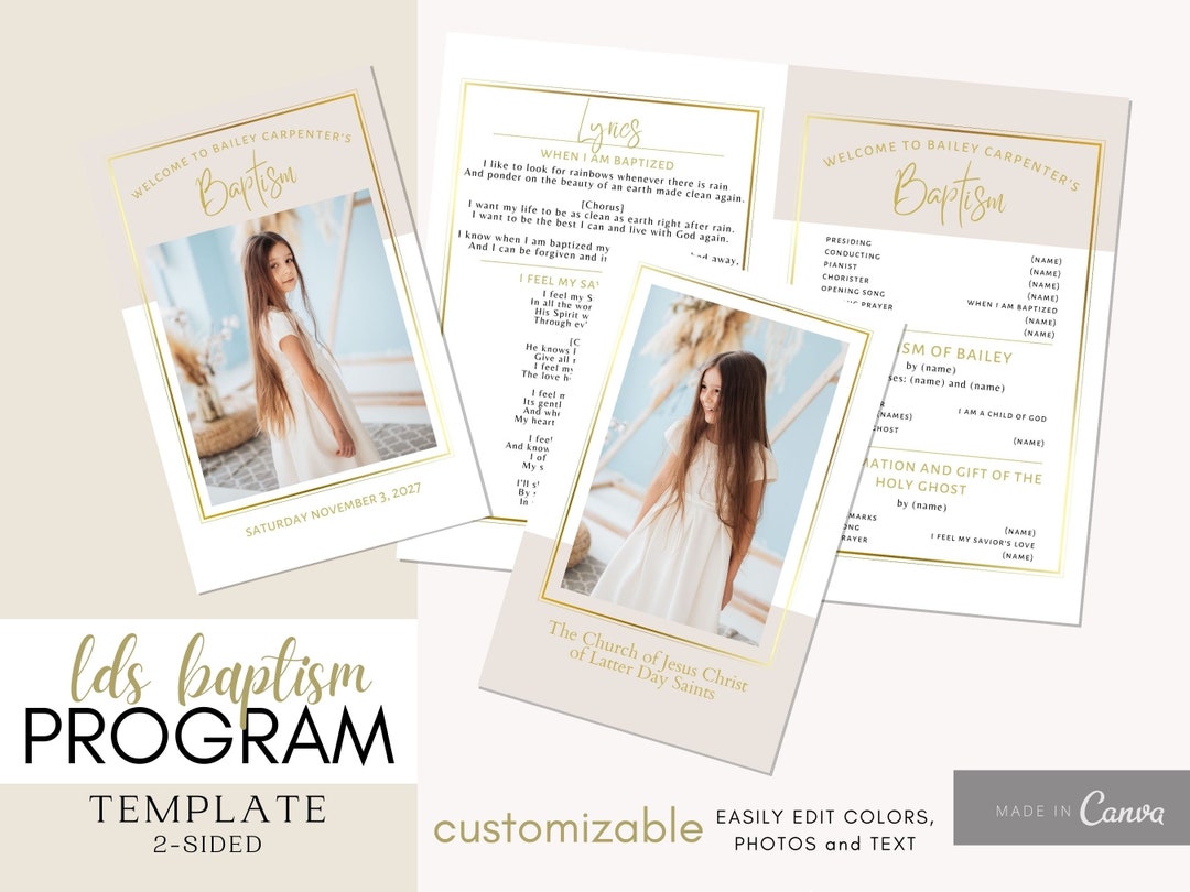 LDS Baptism Program Template, LDS Baptism Program, Customizable and ...