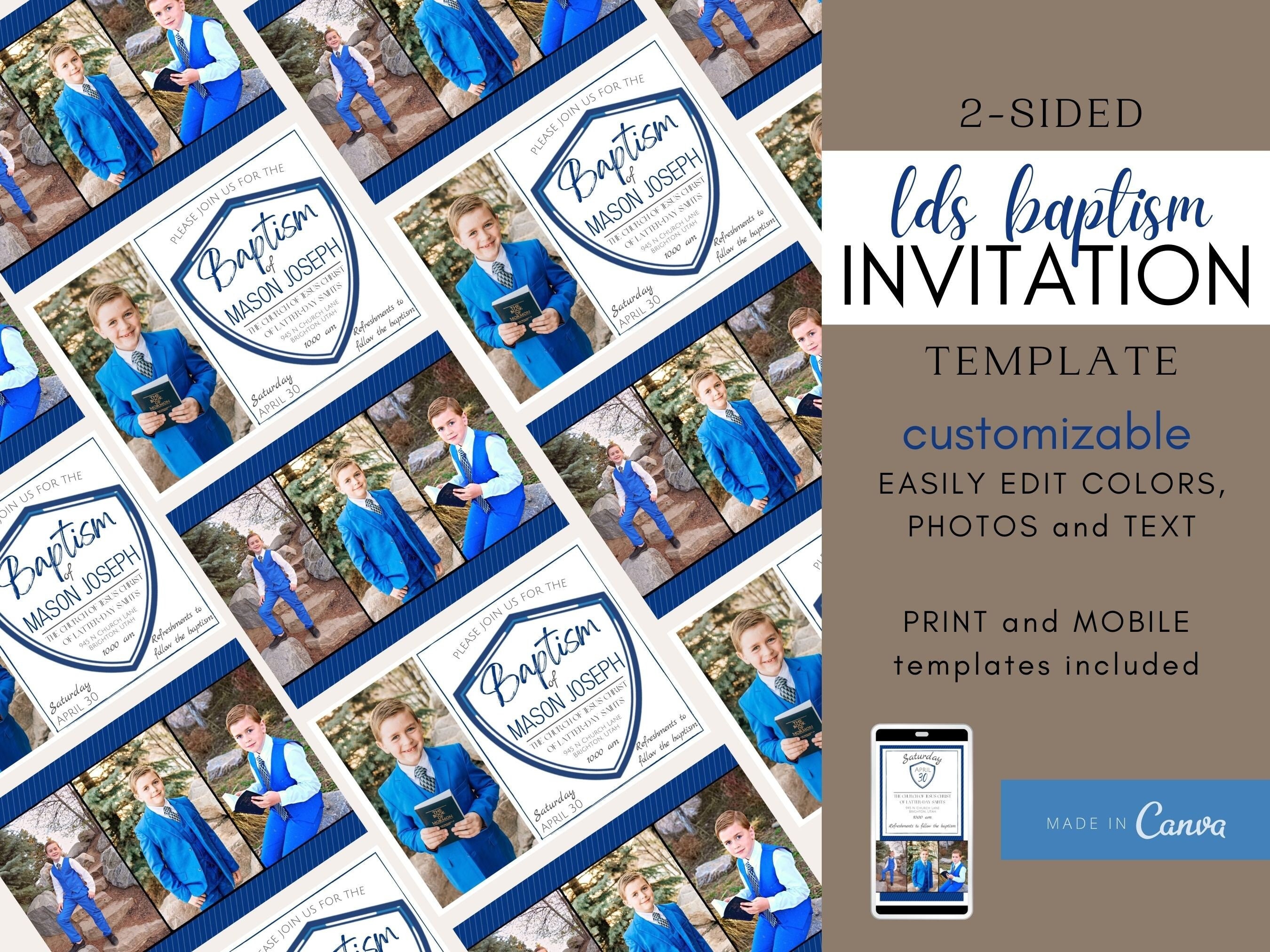 LDS Baptism Invitation Boy | LDS Baptism Invitation Digital Template ...