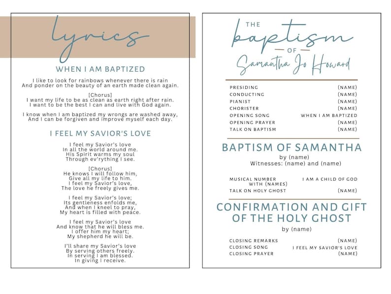 LDS Baptism Program Template, Girl or Boy Baptism Program, Customizable ...