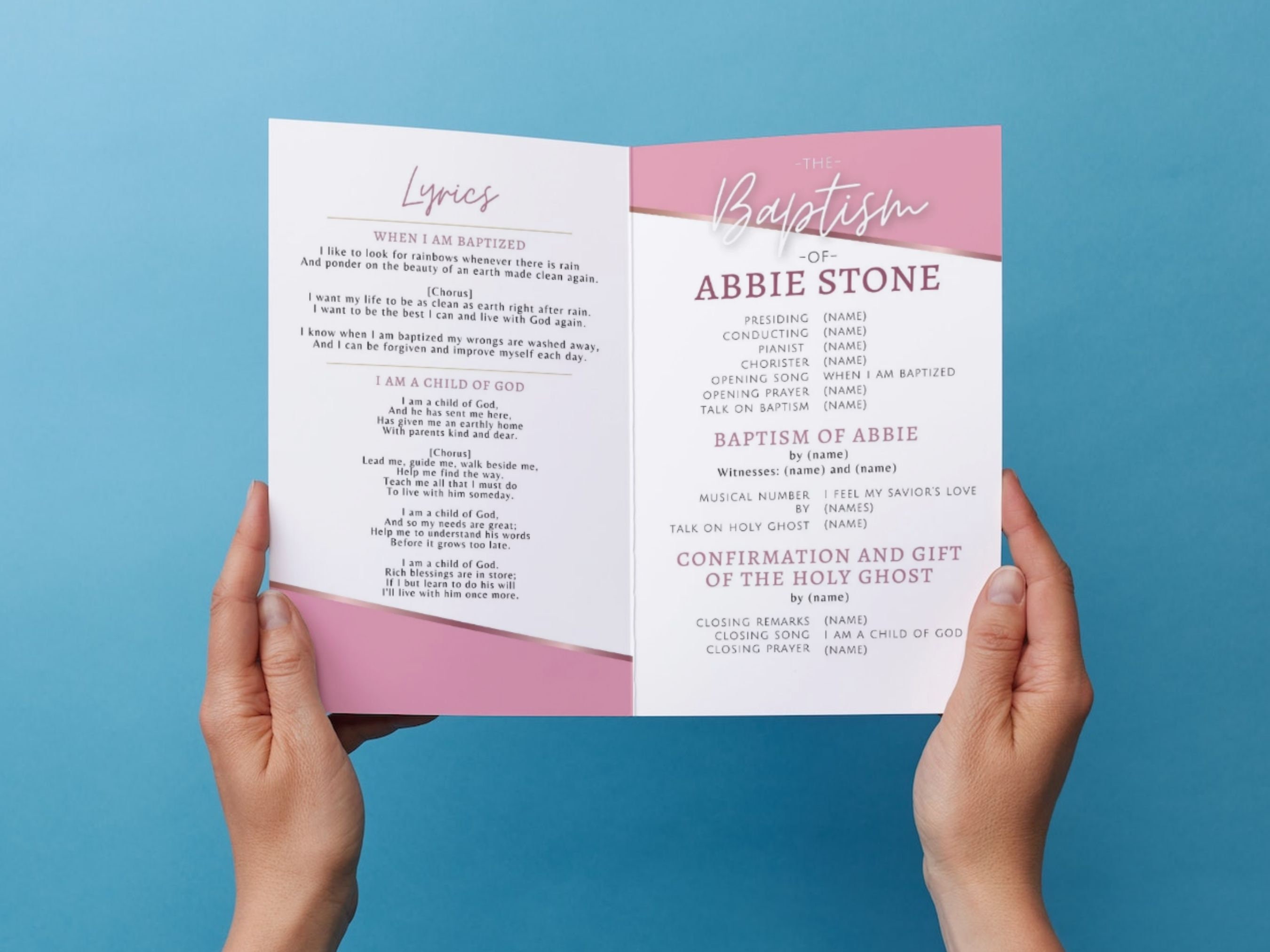 LDS Baptism Program Template, Easy to Edit Canva Download, Girl Boy ...