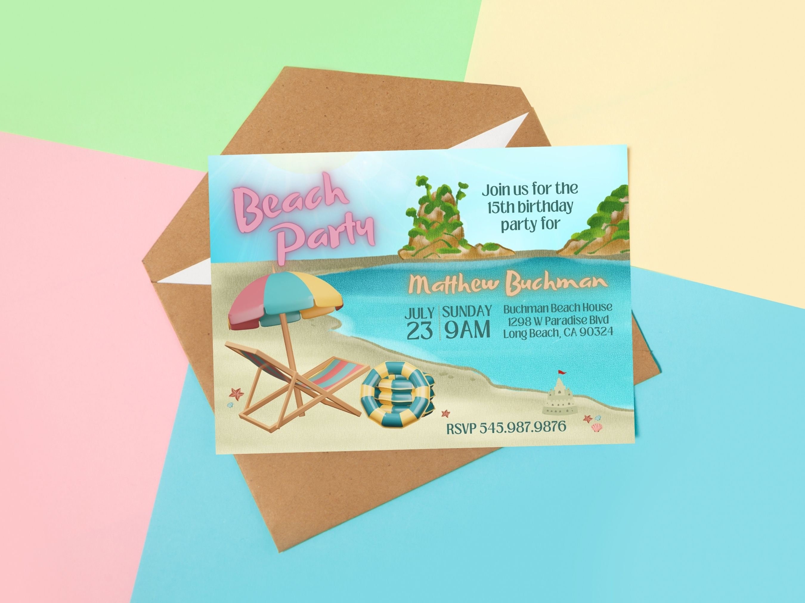 Beach Birthday Invitation Birthday Party Invitation Editable Invitation ...