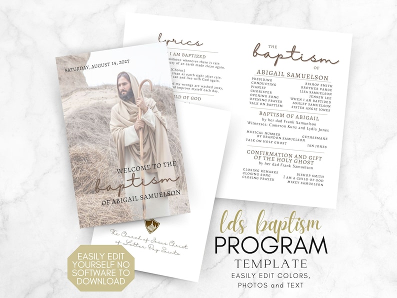LDS Baptism Program, Customizable Template, Easy to Edit Canva Download ...