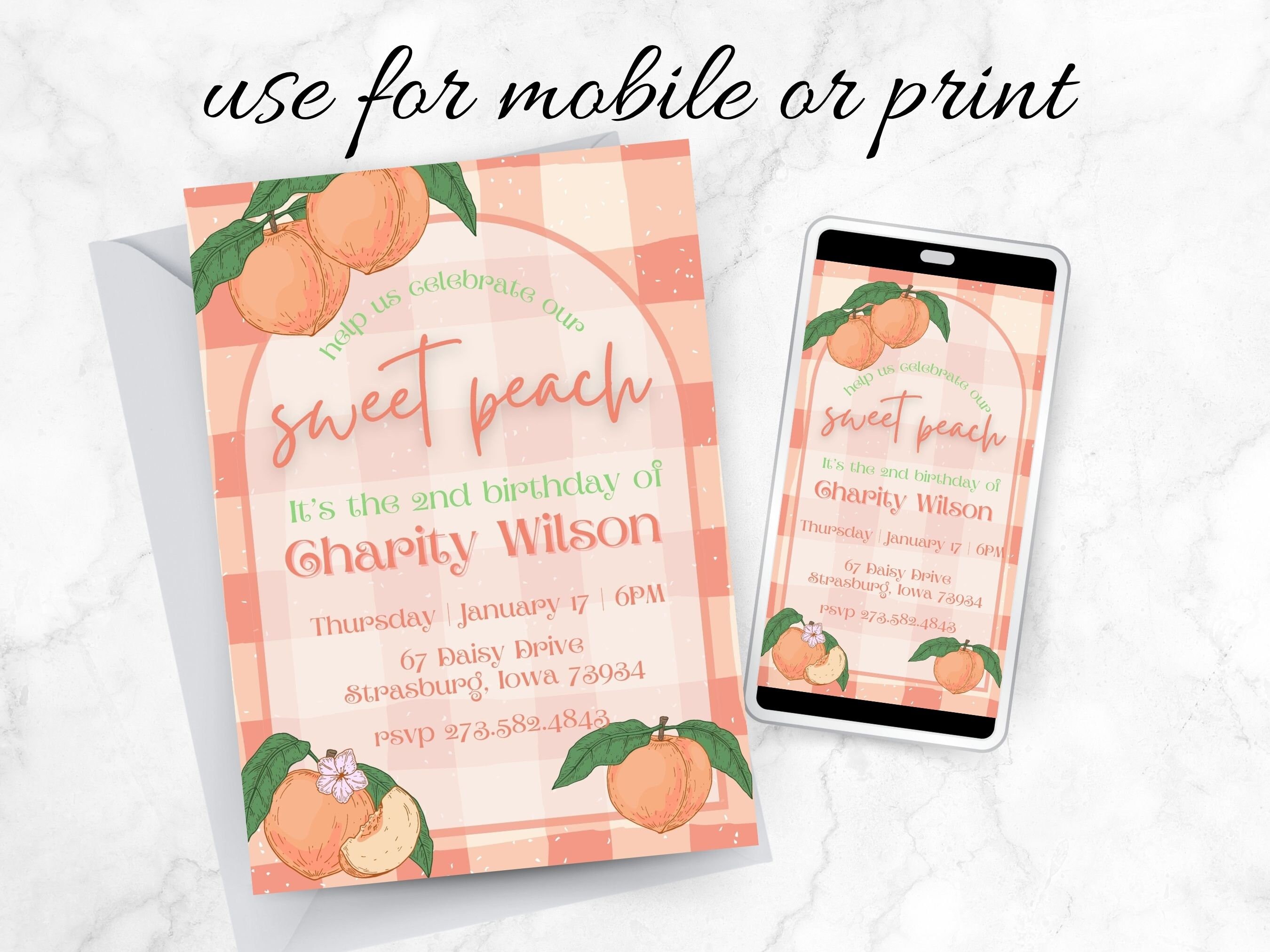 Sweet Peach Birthday Invitation, 1st Birthday Invitation, 1st Birthday ...