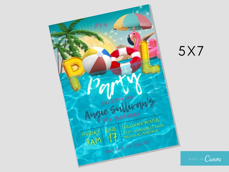 Pool Party Birthday Invitation, Birthday Party Editable Template, Party ...