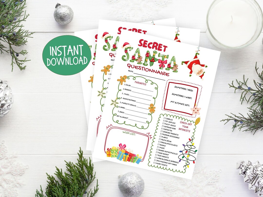 Secret Santa Questionnaire, Christmas Party, Work Secret Santa, Secret ...