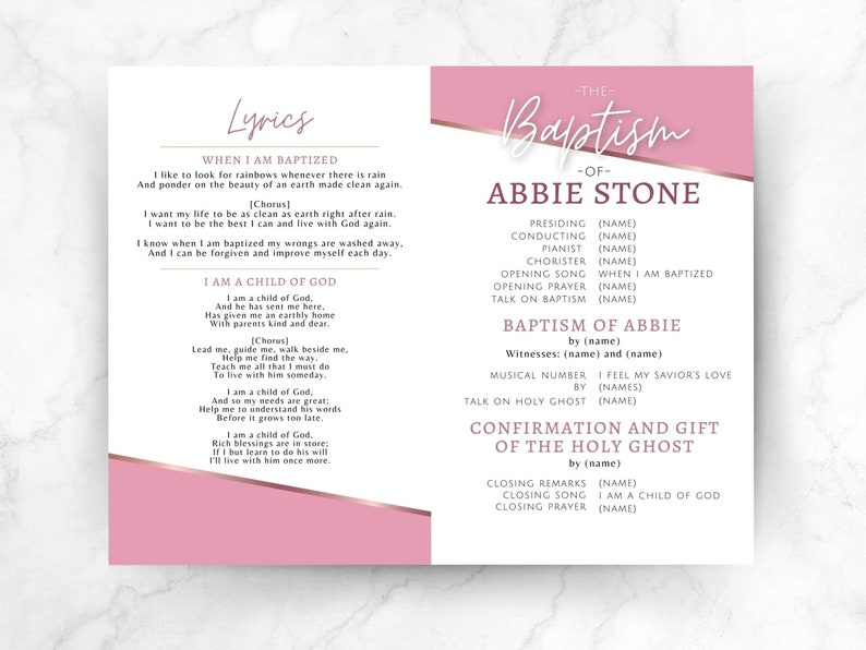 LDS Baptism Program Template, Easy to Edit Canva Download, Girl Boy ...