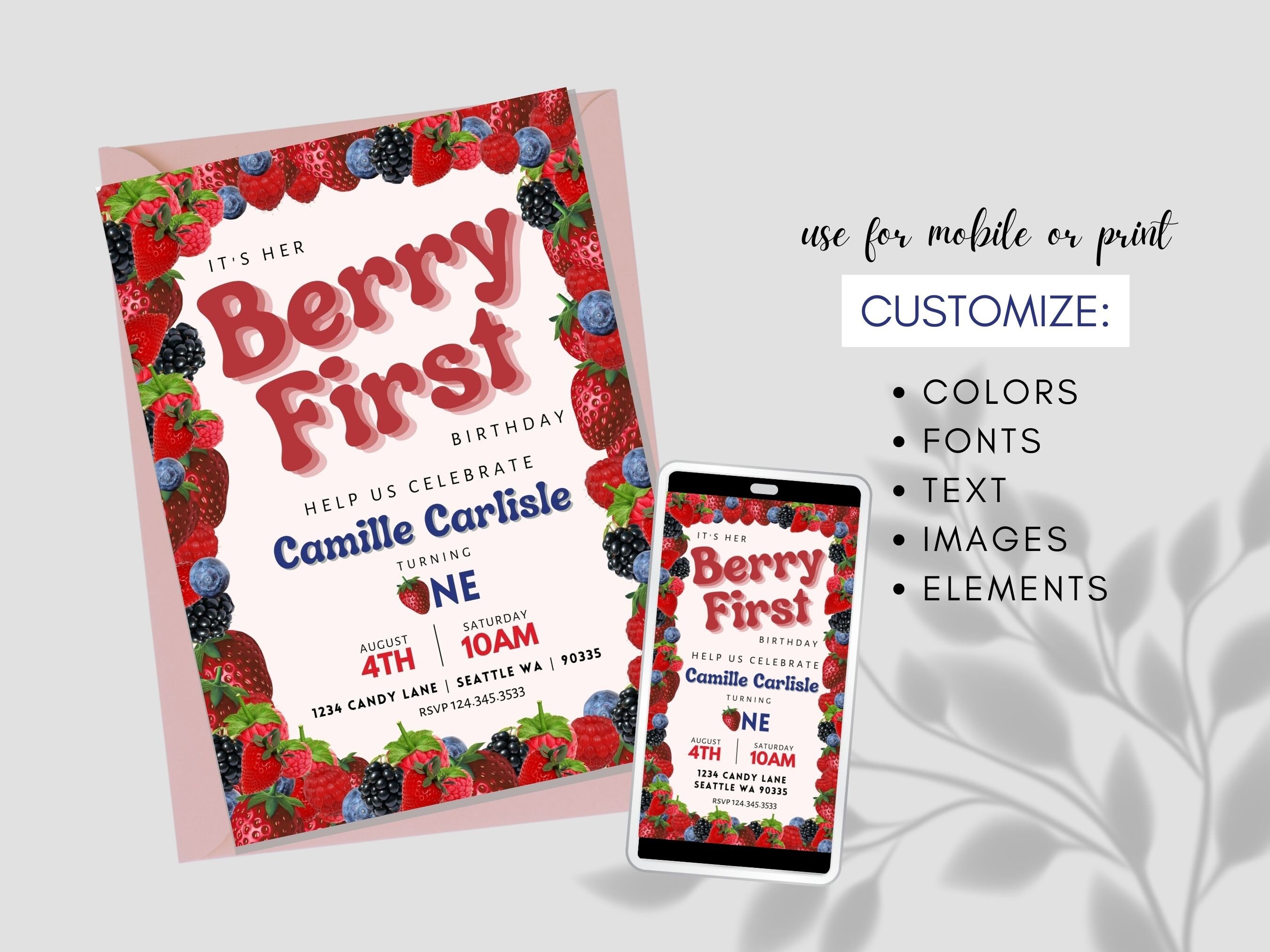 Berry First Birthday Invitation | Birthday Invitation Download | Berry ...