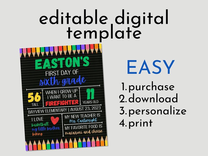 Editable First Day of School Sign, Reusable School Sign, Back to School ...