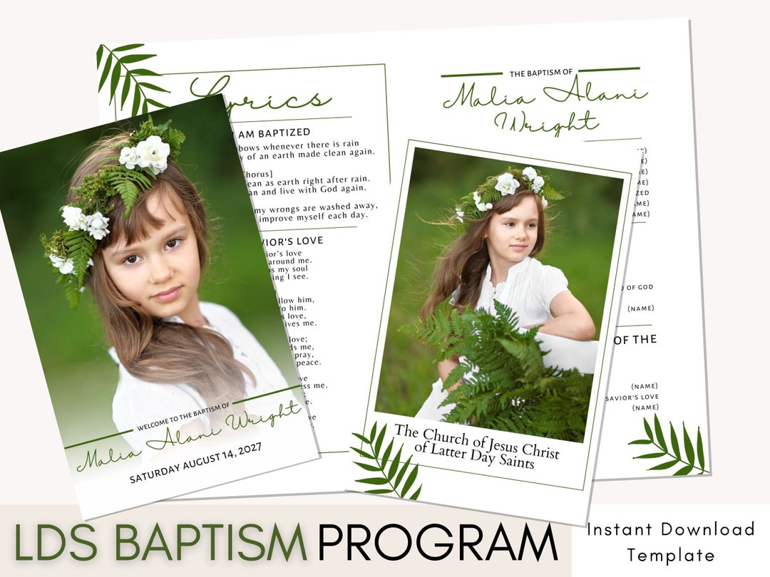 LDS Baptism Program Template, Girl or Boy Baptism Program, Customizable ...